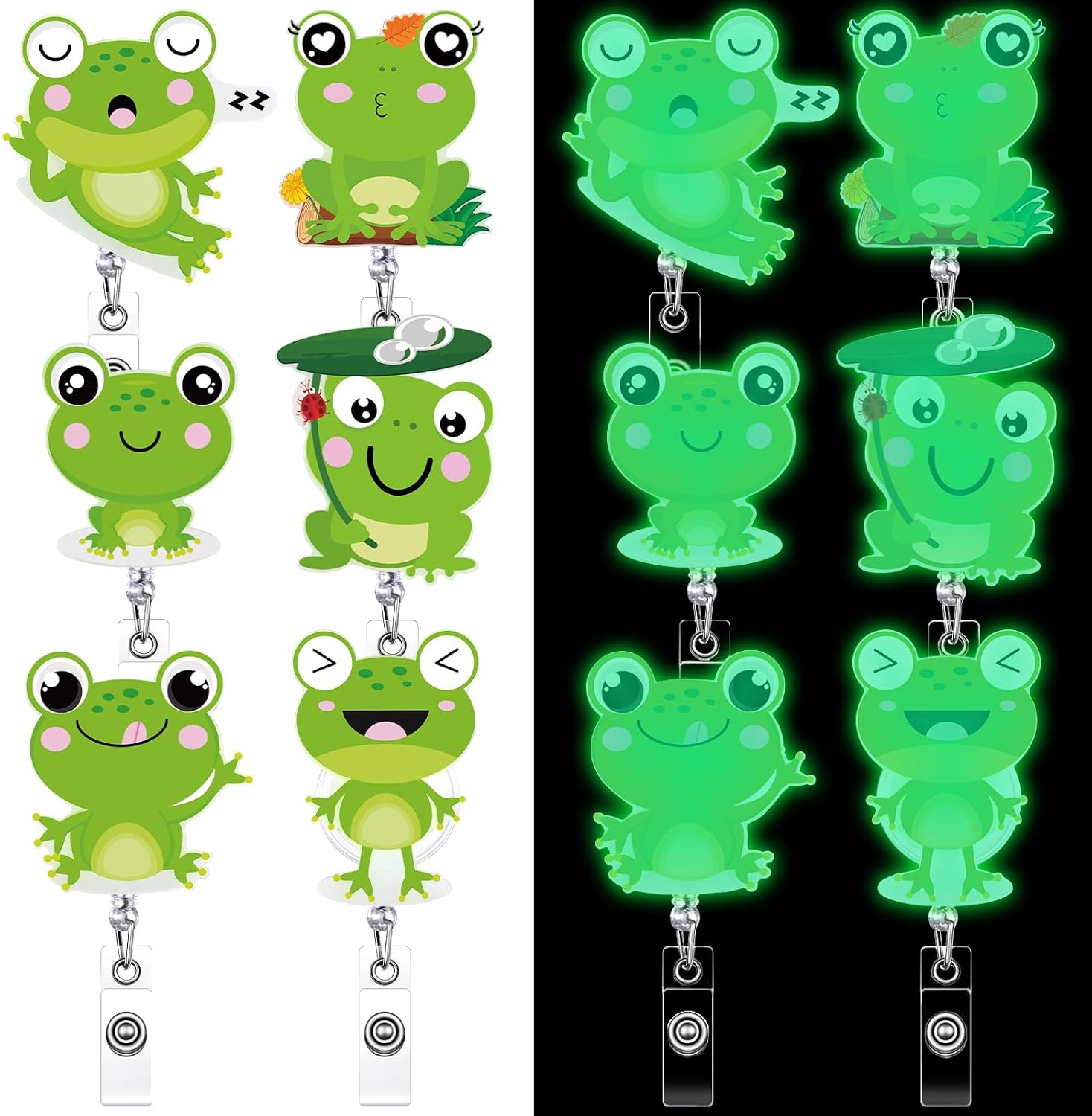 Amazon.com: Kigeli 6 Pcs Luminous Frog Badge Holder Reel ID Badge ...
