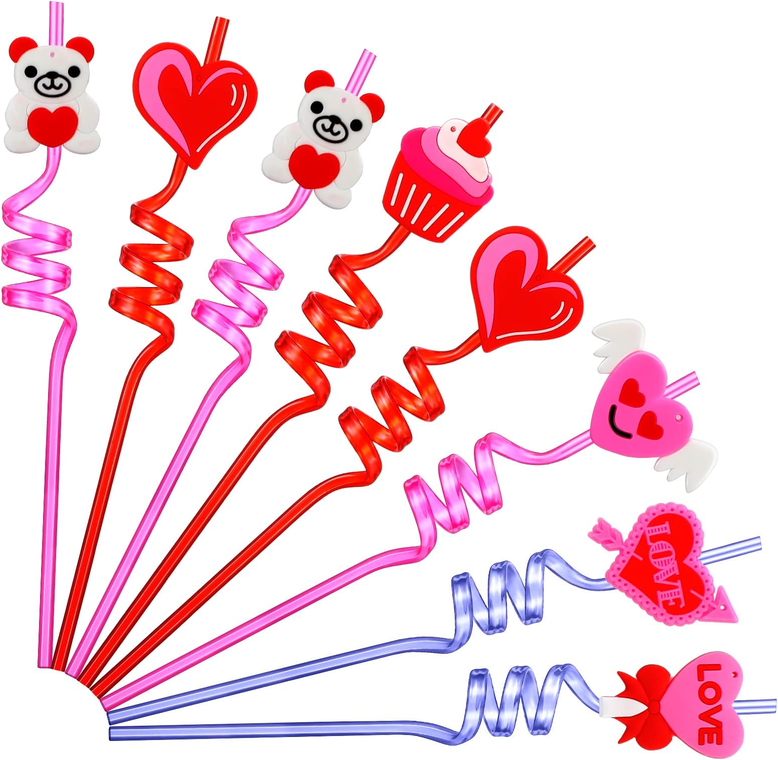 Amazon.com: TUPARKA 24 PCS Valentine Reusable Straws Crazy Loop Straws ...
