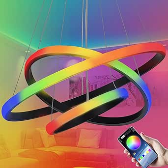 Smart Modern Crystal Chandeliers (RGB 3rings), 3 Rings Aluminum LED ...