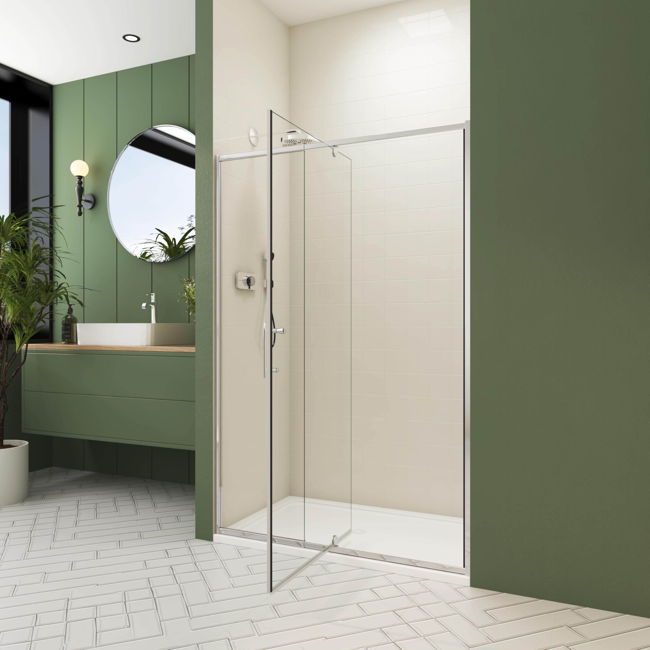 38-42" W x 71" H Piovt Swing Glass Shower Door,Pivot Frame Sliding Shower Door with 1/4"(6mm ...