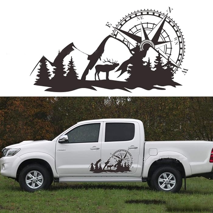 Buy LifeUp Mountain Car Decals Sticker 1 Pack Compass Forest Graphic ...