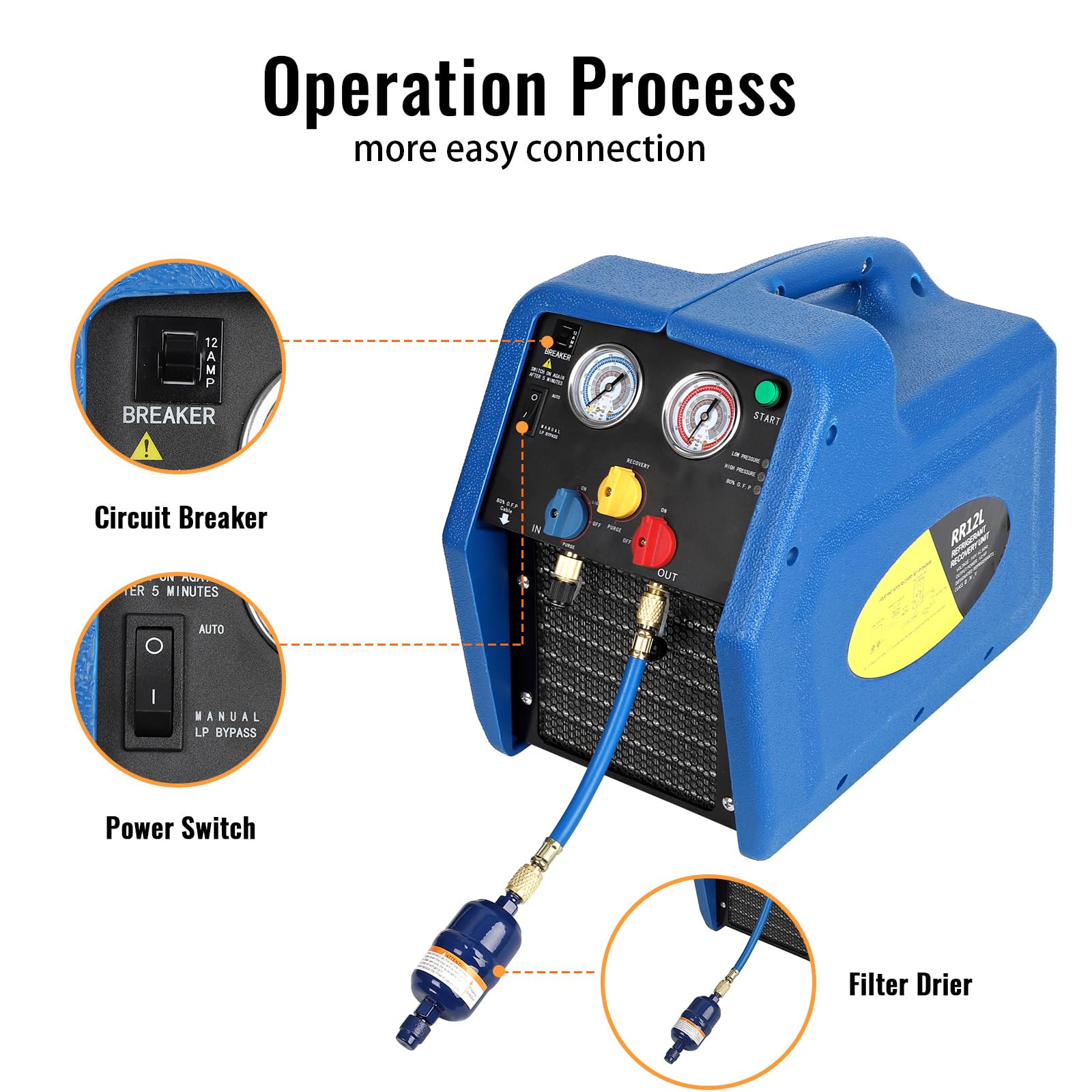 Snapklik.com : 1/2HP Refrigerant Recovery Machine, 110V Portable Dual ...