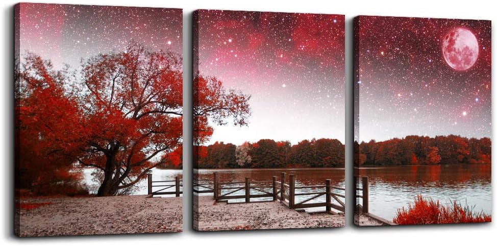 SEASCAPES LARGE RED SUNSET CANVAS PICTURE ARTWORK mounted and ready to ...