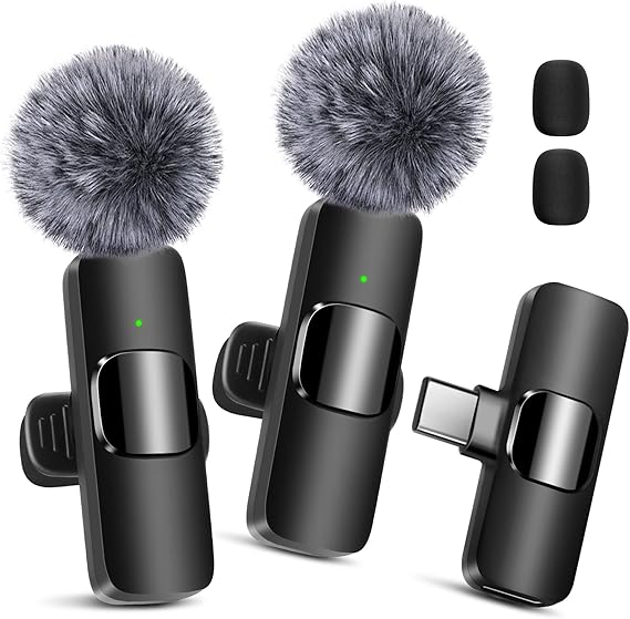 Amazon.com: 2 Pack Wireless Lavalier Microphone for iPhone 15, USB C Android Phone, Laptop ...