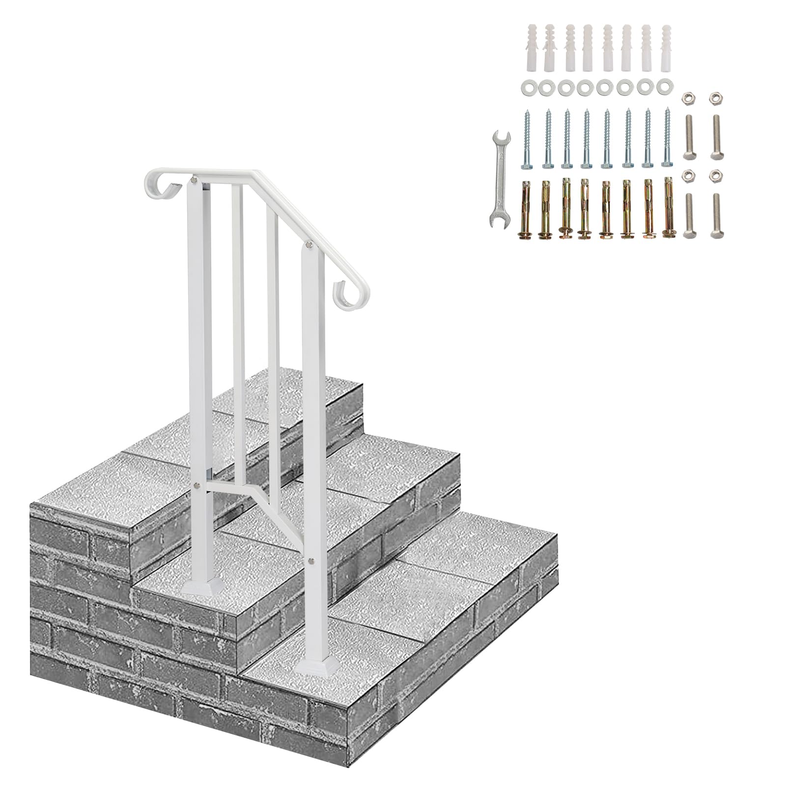 2 Step Handrails for Outdoor Steps, Wrought Iron Stair Railing Fits 1 ...