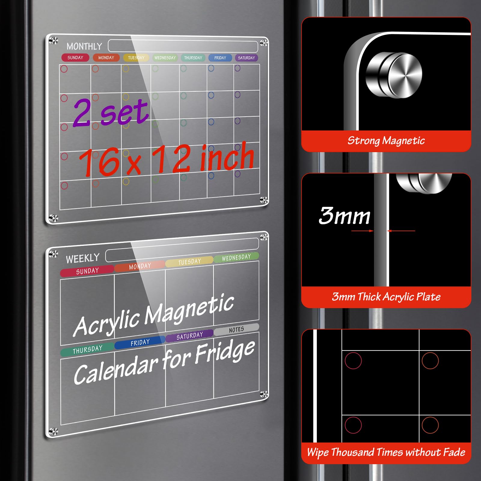 Snapklik.com : Magnetic Acrylic Calendar For Fridge, Monthly & Weekly ...