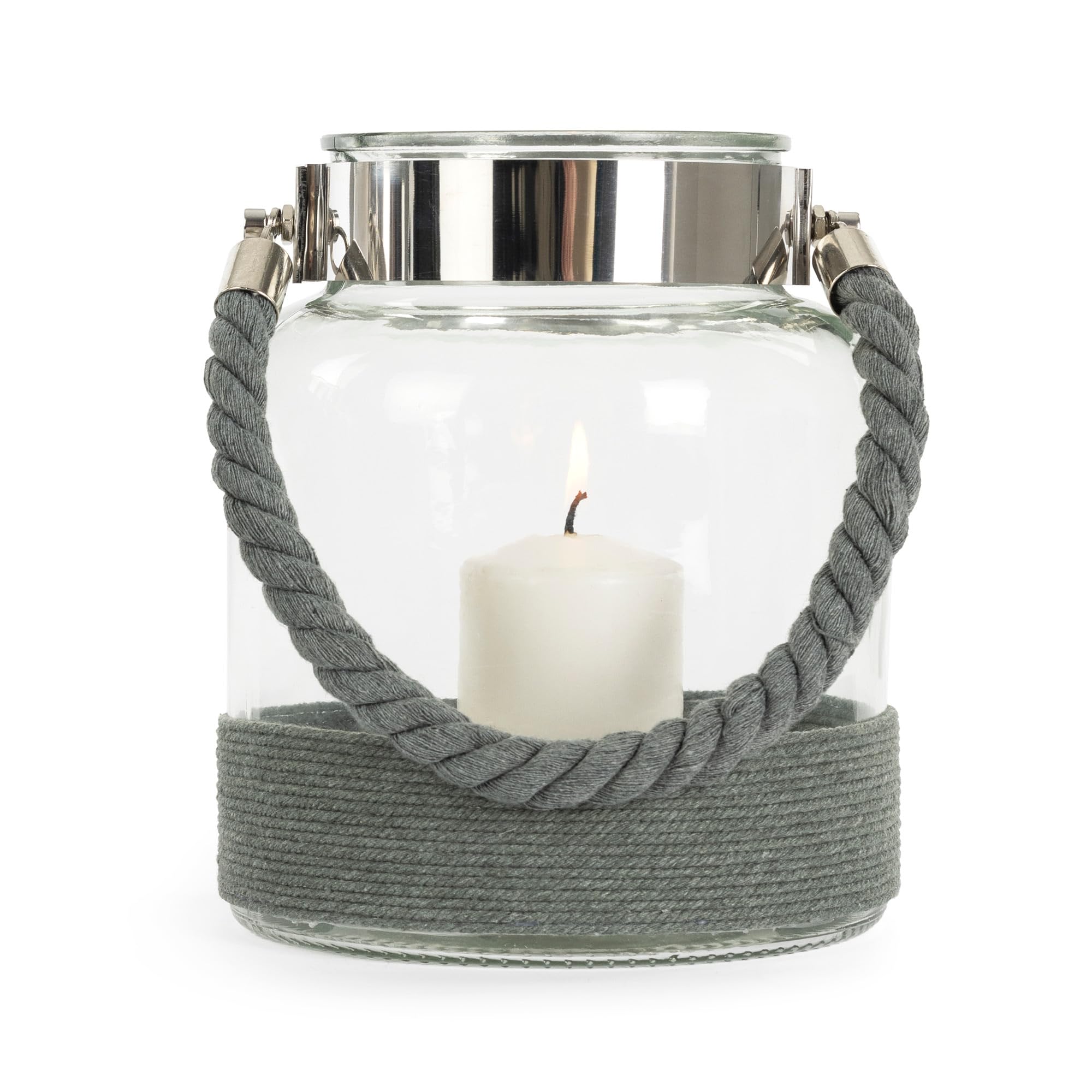 Candle Lanterns Rope Handle Nubs Clear Glass Candle Holder With Rope