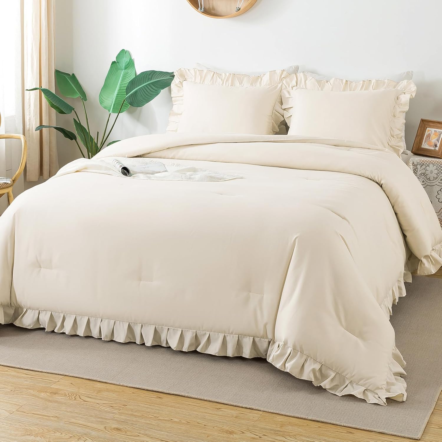 Amazon.com: Andency Beige Comforter Set King, 3 Pieces Farmhouse Shabby ...