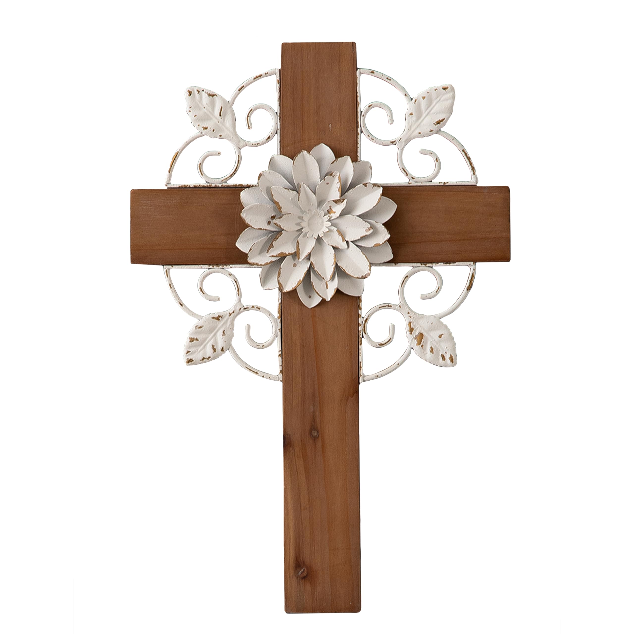 Amazon.com: SOFE Rustic Crosses Wall Decor with Metal Floral - Large ...