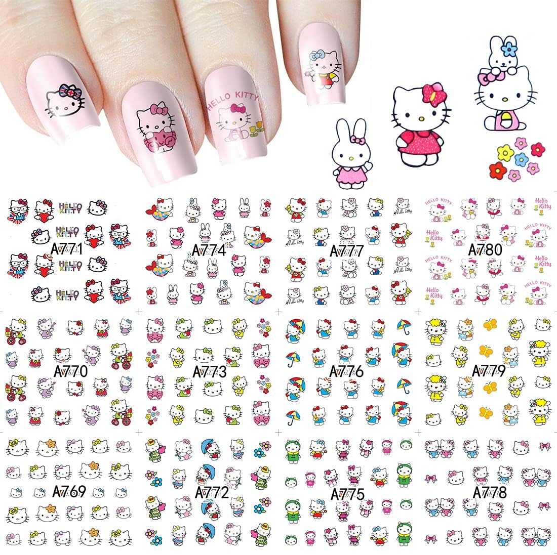 Amazon.com: Akutoer 5D Nail Art Stickers, Kawaii Anime Self-Adhesive ...