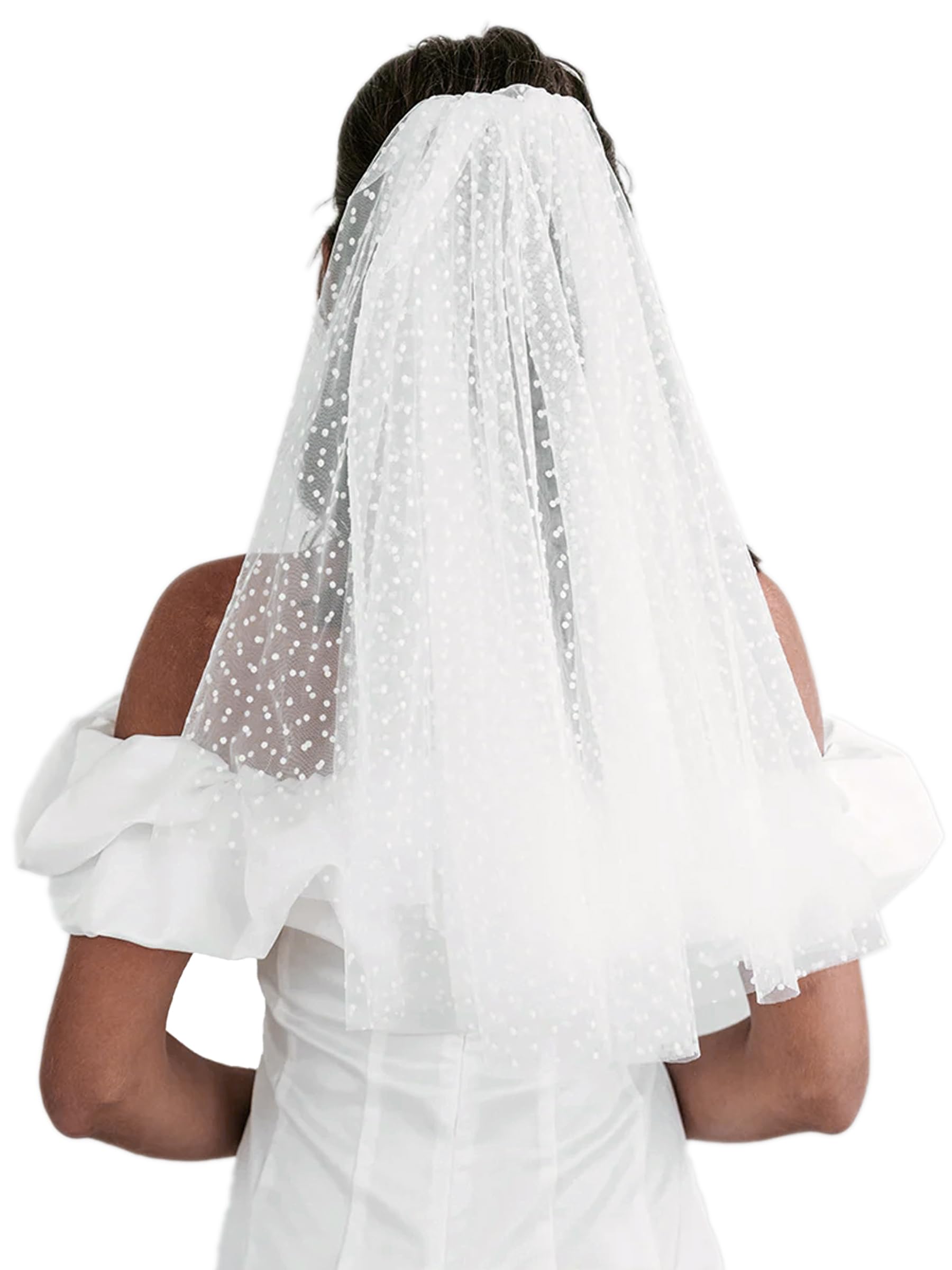 YAEISM Polka Dot Veil 2 Tier Swiss Dot Midi Wedding Veil Double Layers ...
