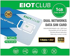 Amazon.com: EIOTCLUB Prepaid SIM Card 1GB/30Day, 5G/4G SIM Card, Support for AT&T and T-Mobile ...