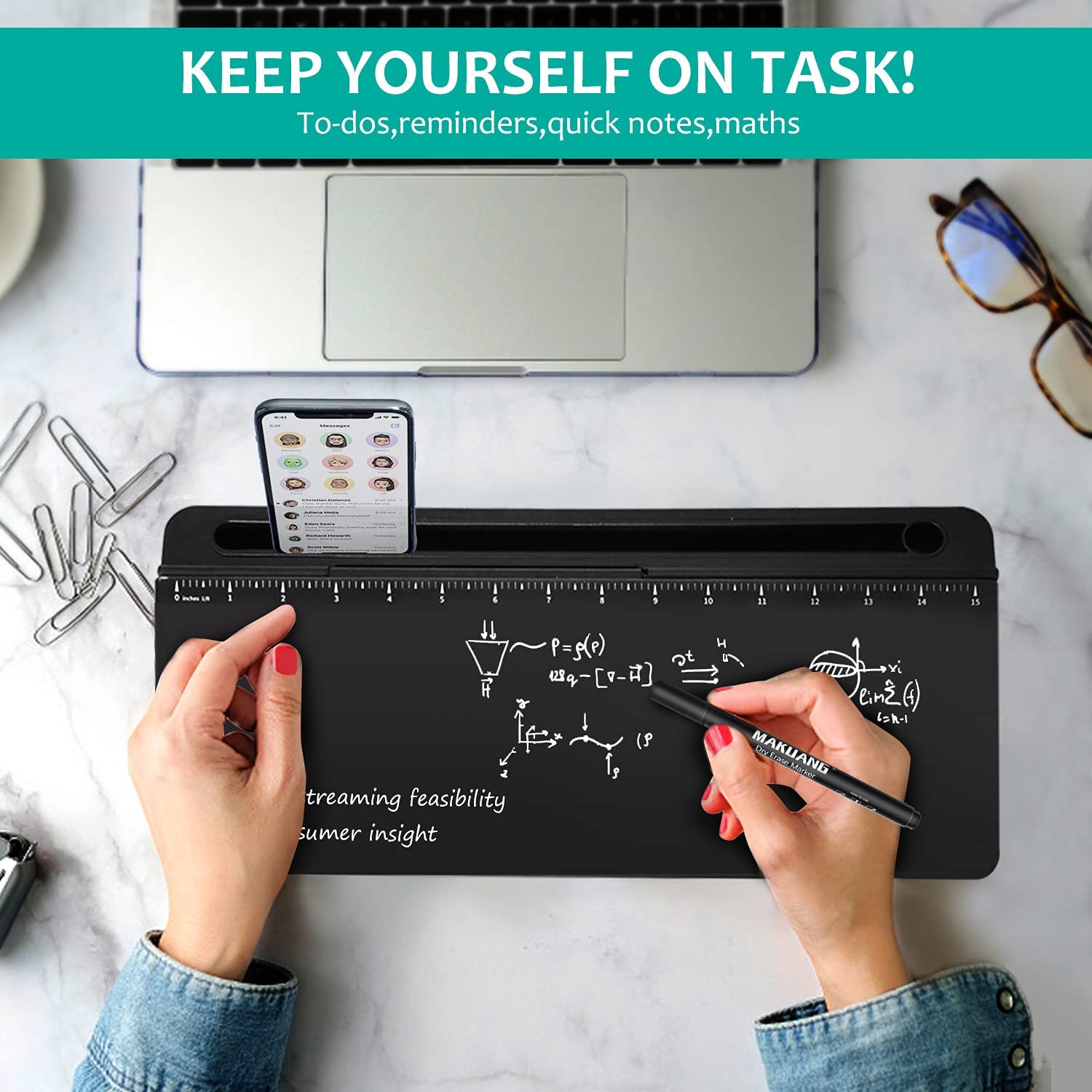 Small Glass Desktop Whiteboard with Ruler Marker Desk Glass Dry Erase ...