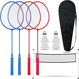 FK Sports 4 Player Badminton Set with Net, Outdoor Backyard Games, 4 ...