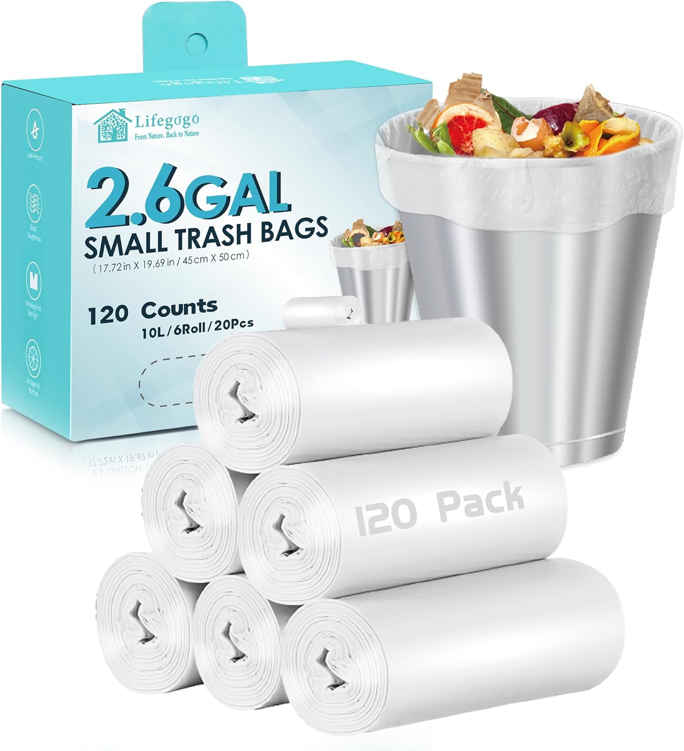 2.6 Gallon Small Garbage Bags - 120 Count Strong Garbage Bags Kitchen ...