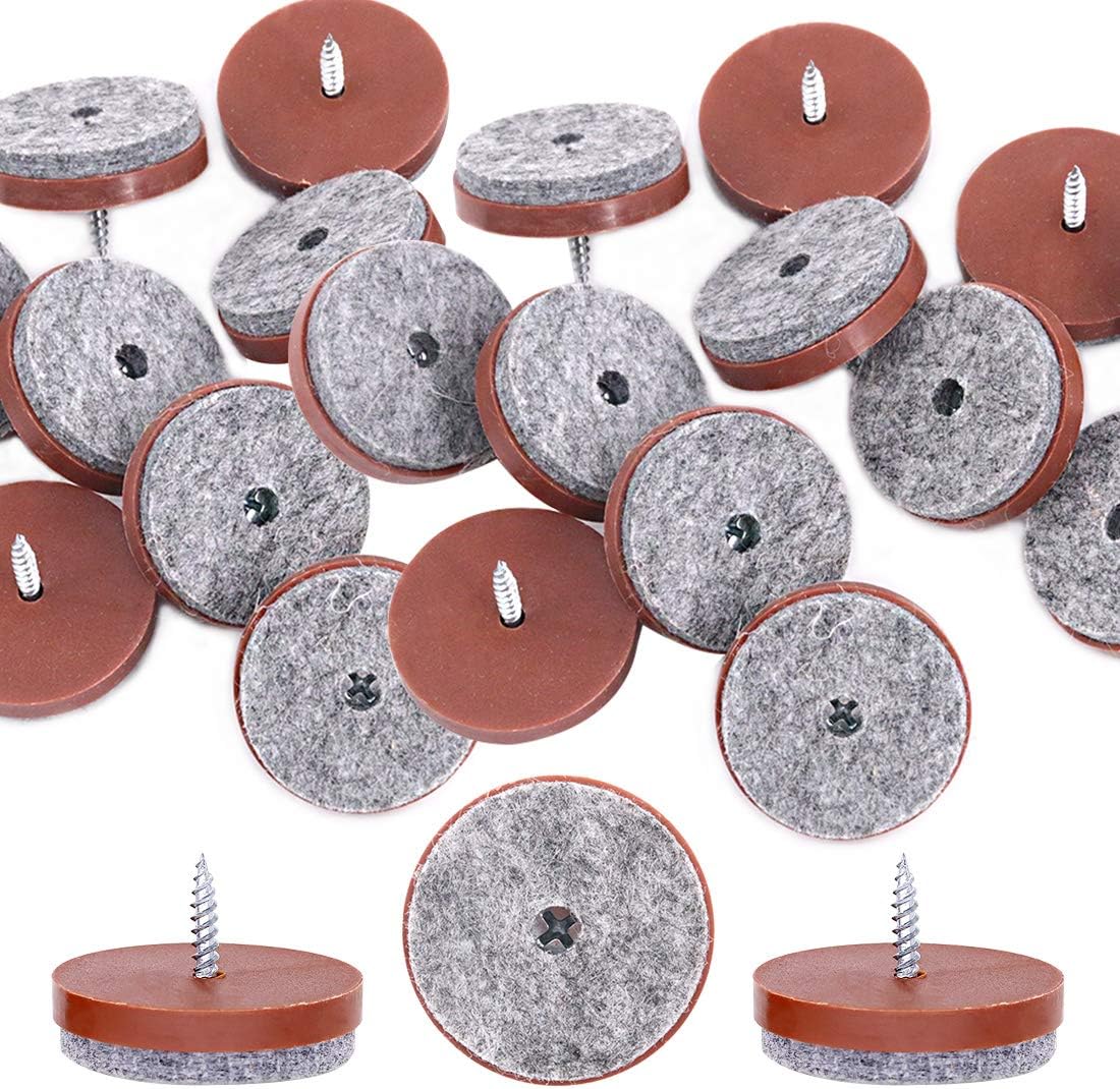 Glarks 20Pcs 38mm Brown Screw-on Furniture Antiskid Felt Pad Slider ...