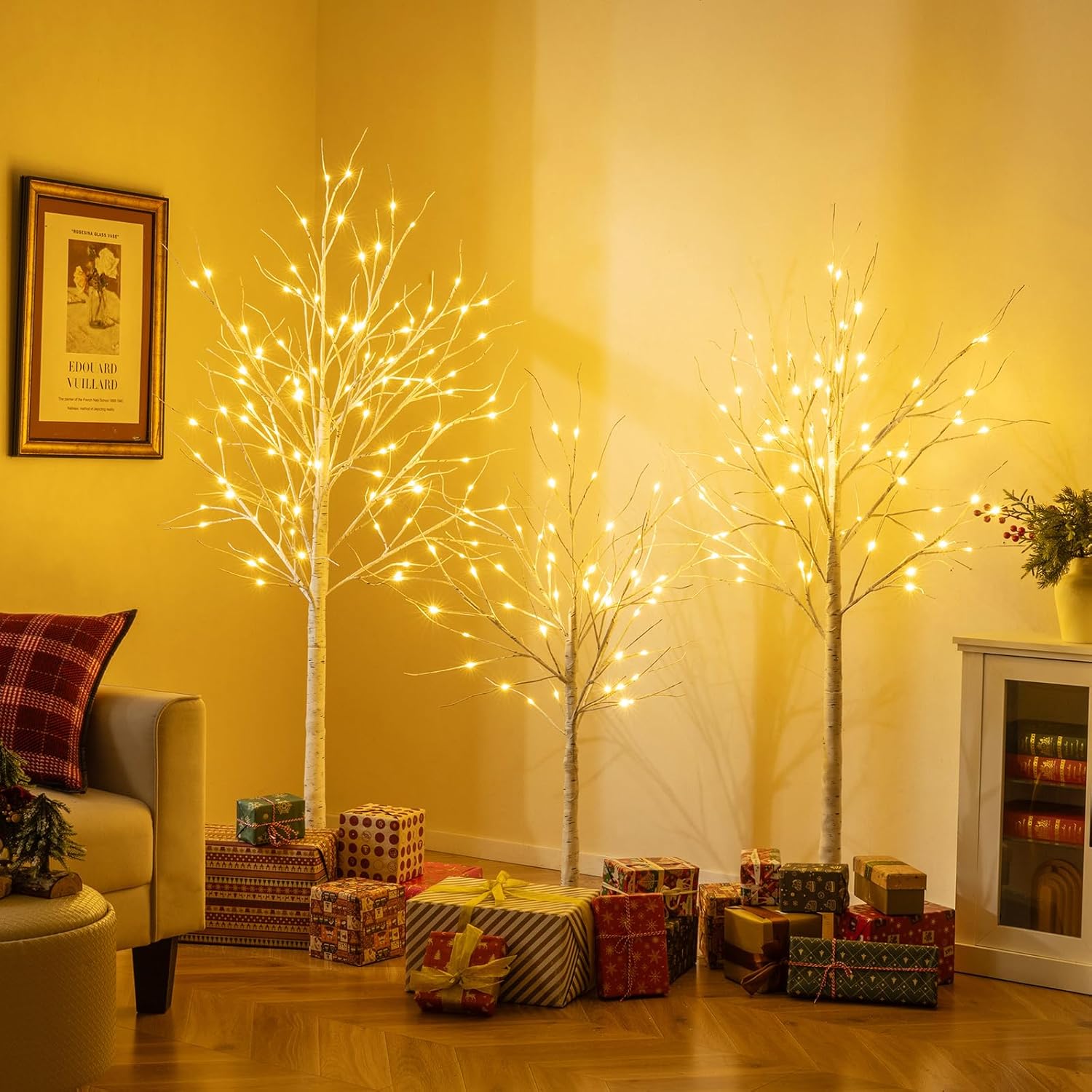 SPOTRAVEL 4FT/4FT+5FT+6FT Lighted Twig Birch Tree, White Decoration ...
