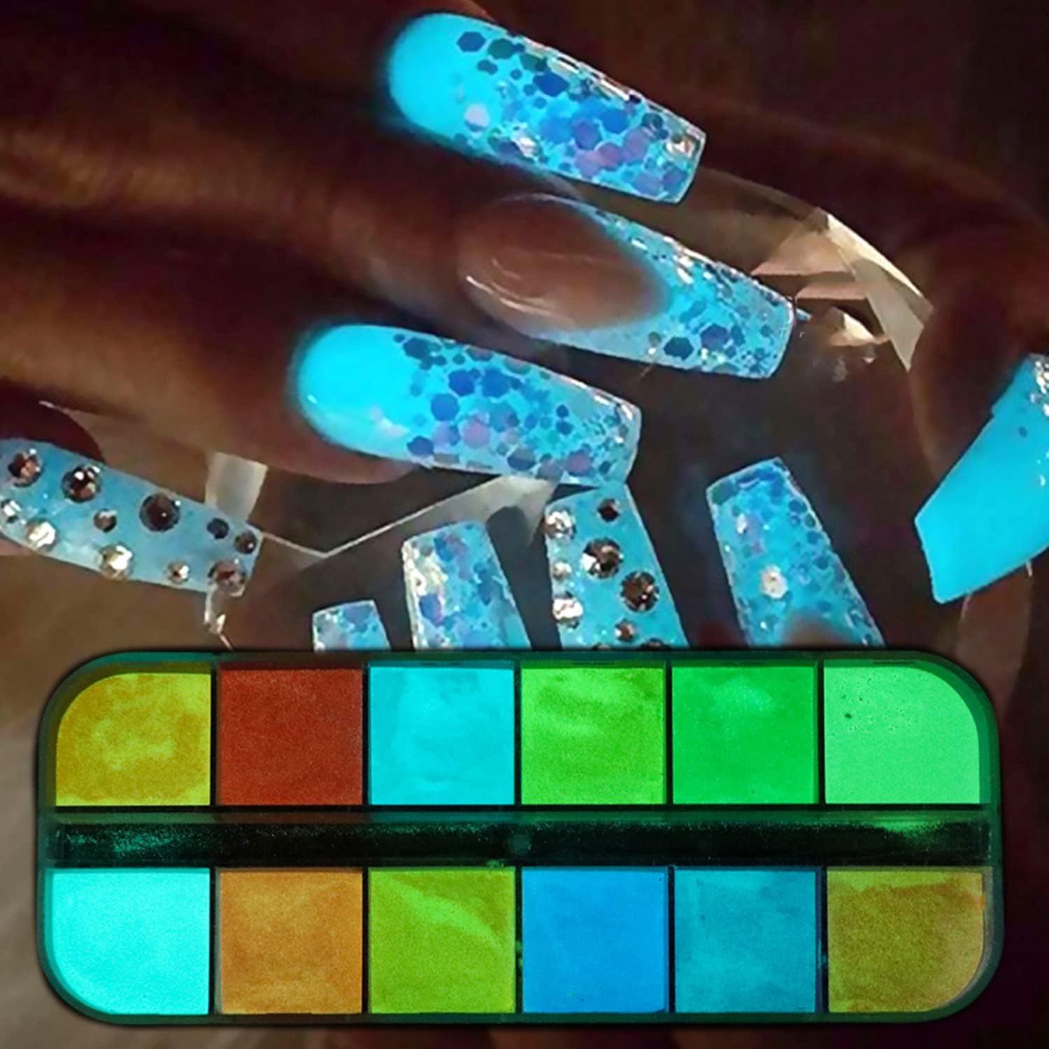 Amazon.com: 12 Colors Luminous Nail Powder Night Fluorescent Pigment ...