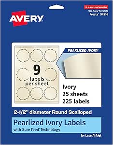 Amazon.com : Avery Pearlized Ivory Round Scalloped Labels, Sure Feed ...