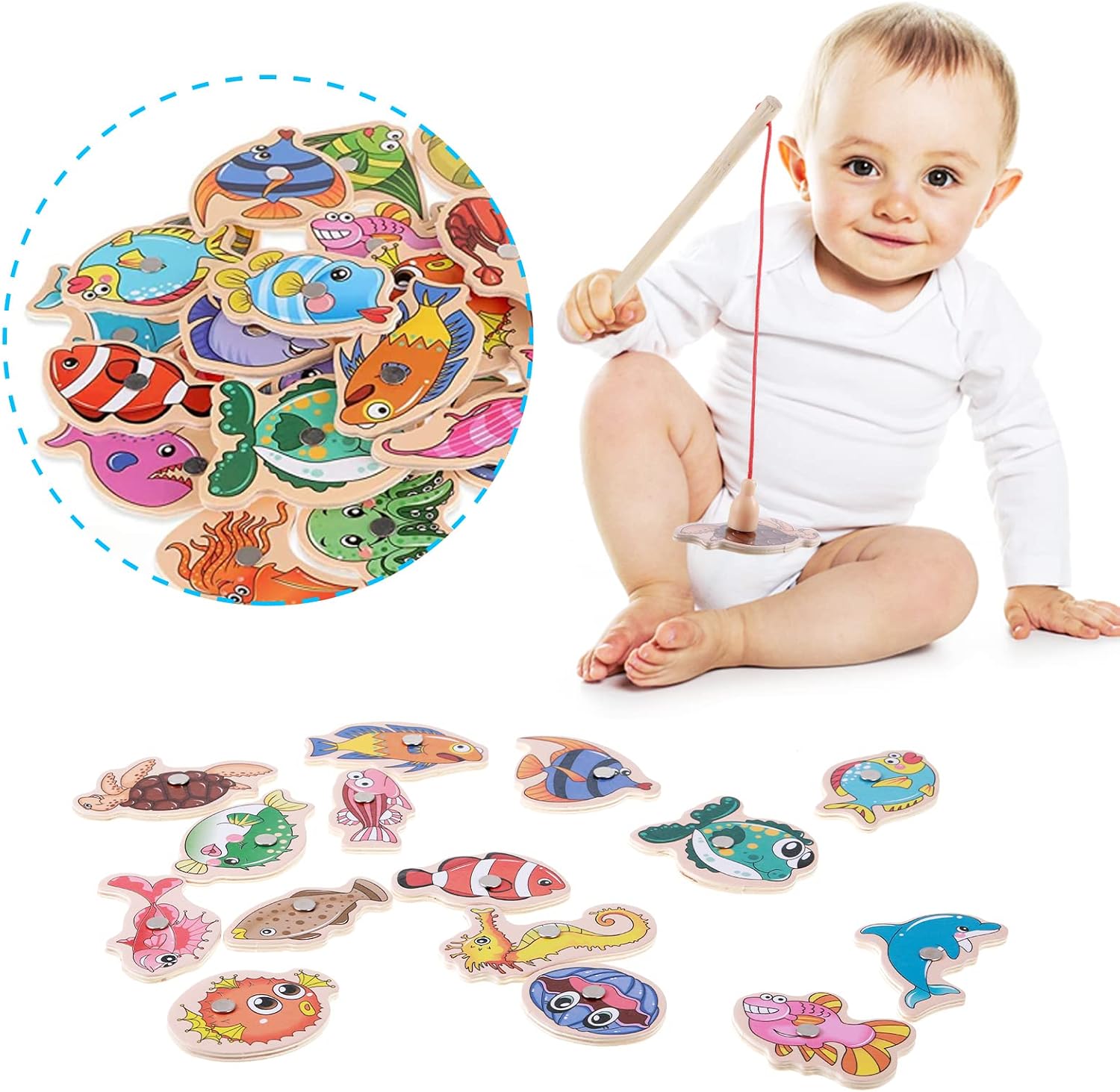 Wooden Fish Educational Toys Magnetic Fishing Games for Kids Magnets ...