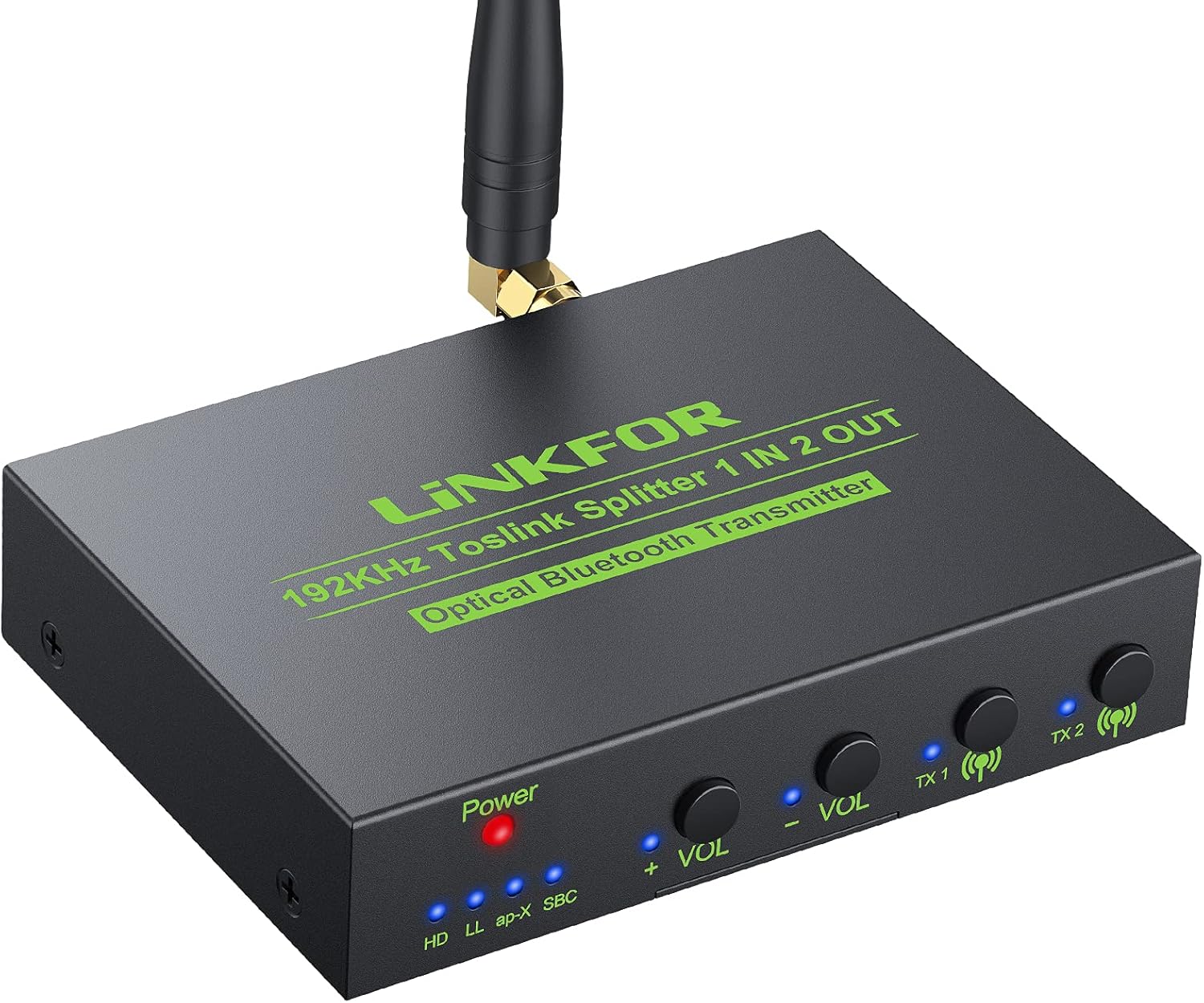 LiNKFOR Bluetooth 5.0 Transmitter 192KHz 1X2 Optical Splitter aptX HD ...