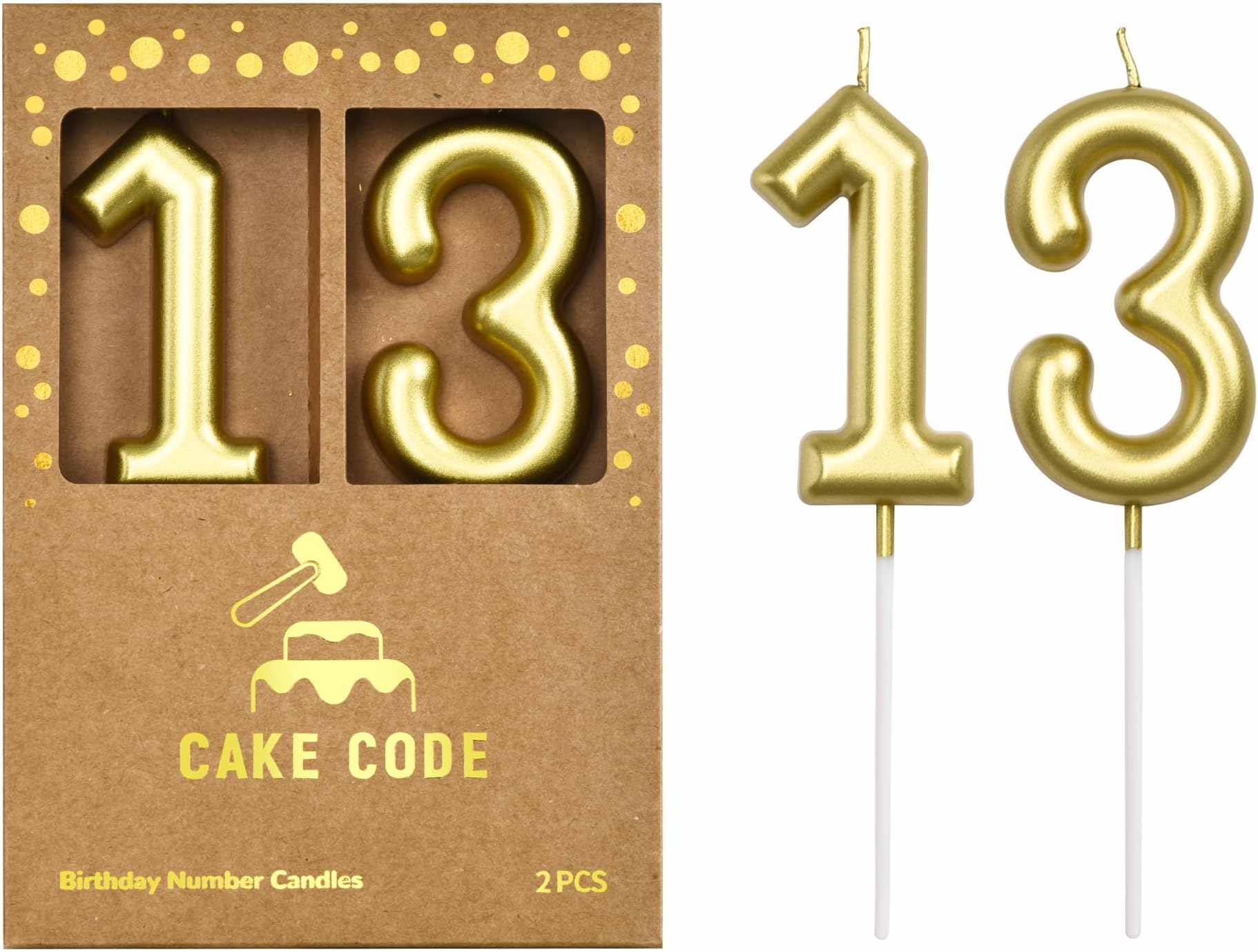 Amazon.com: Gold 13th Birthday Numeral Candle, Number 13 Cake Topper ...