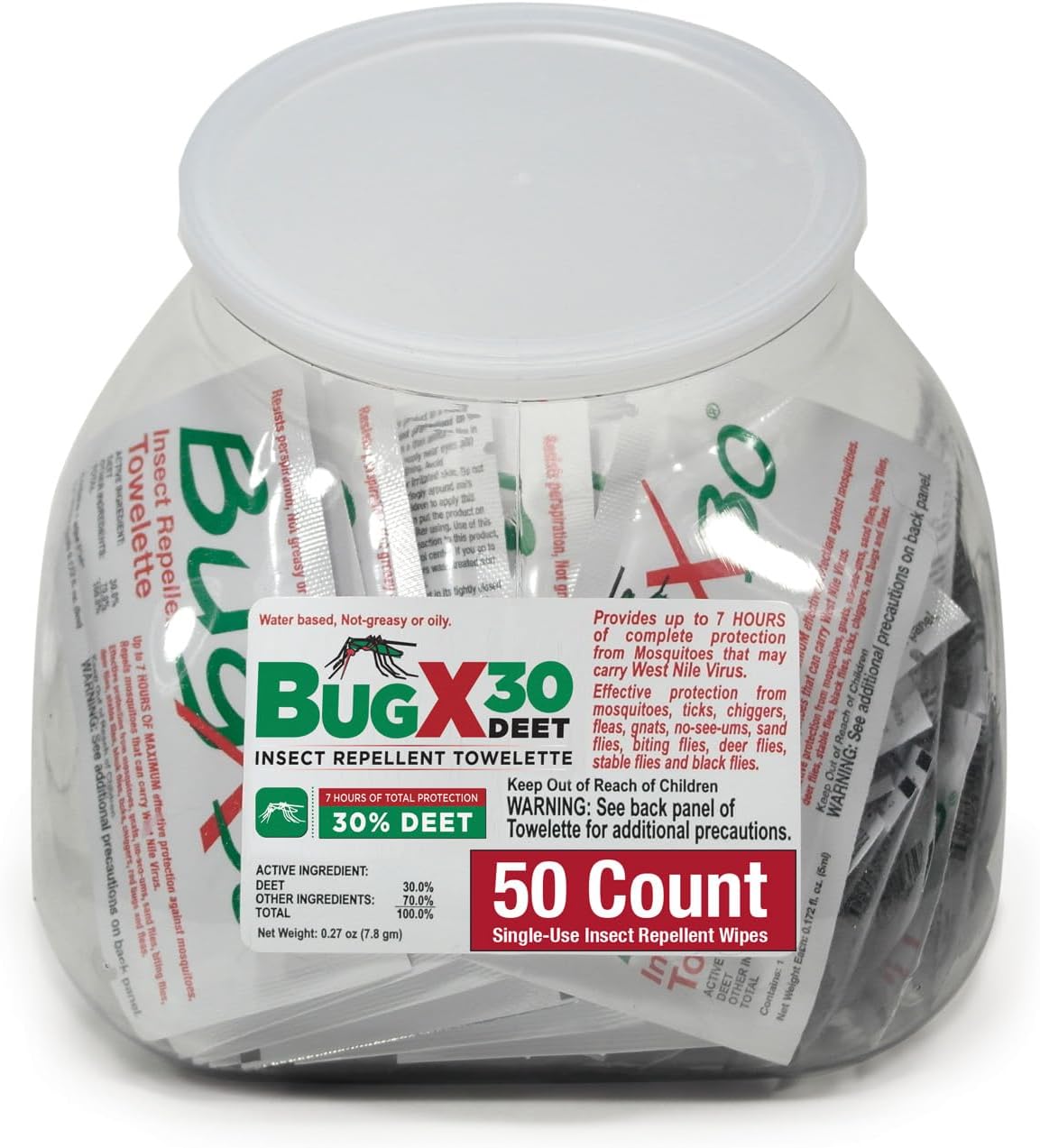 Amazon.com: Bug X 30 with Deet Insect Repellent Towelette Wipes in ...