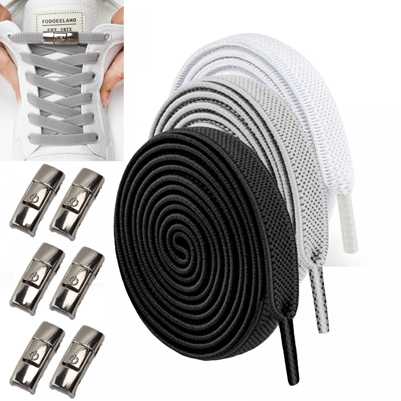 Linjie Elastic ShoeLace With Metal Press Buckle No Tie For Kids, Adults ...