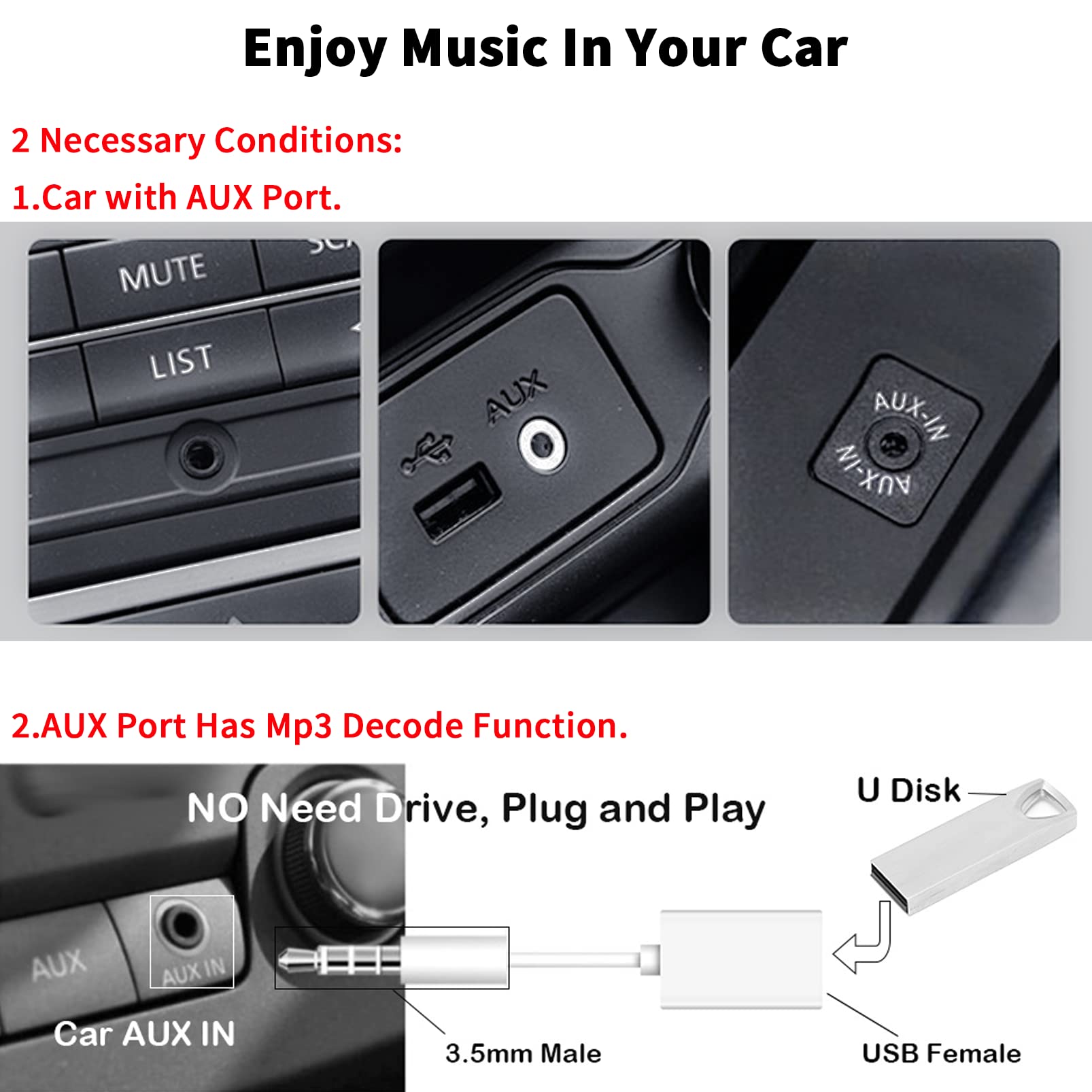 Snapklik.com : Lelukee USB To AUX Adapter,USB Female To 3.5mm Jack Male ...