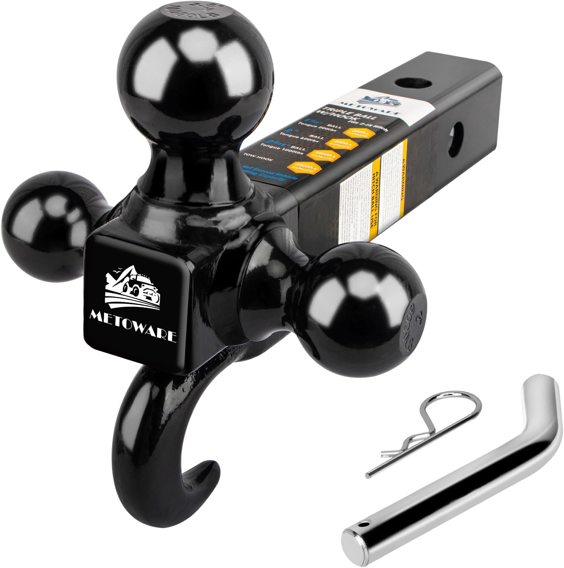 Amazon.com: MEOTWARE Trailer Hitch Tri-Ball Mount with Hook - Heavy ...