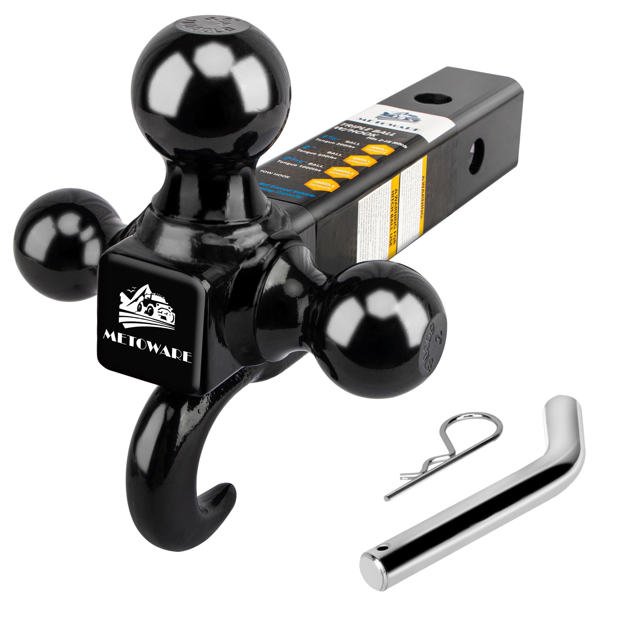 Amazon.com: MEOTWARE Trailer Hitch Tri-Ball Mount with Hook - Heavy ...