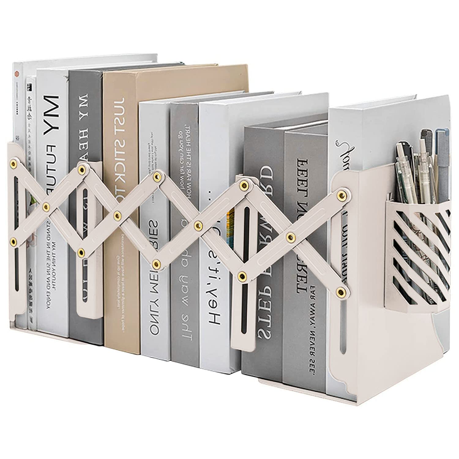 Adjustable Bookends Expandable Nonskid Bookend with Pen Holder for ...