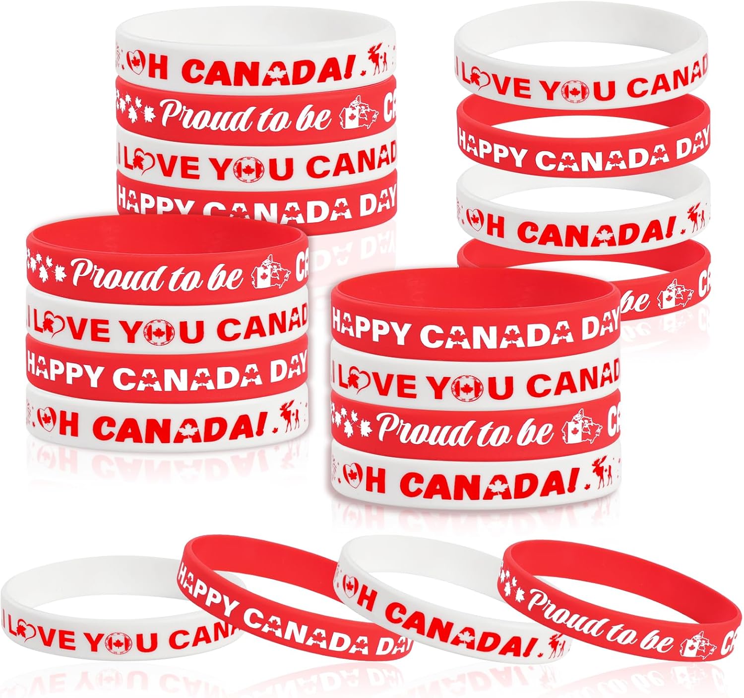 Konsait 28 PCS Canada Day Rubber Bracelets Silicone Wristbands for ...