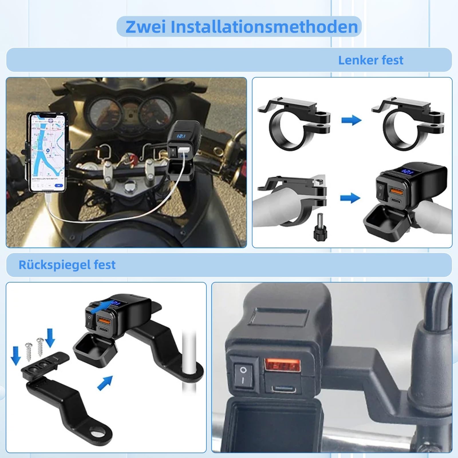 Motorcycle Voltmeter Motorcycle USB Charger With Voltmeter - 4.8A Dual ...