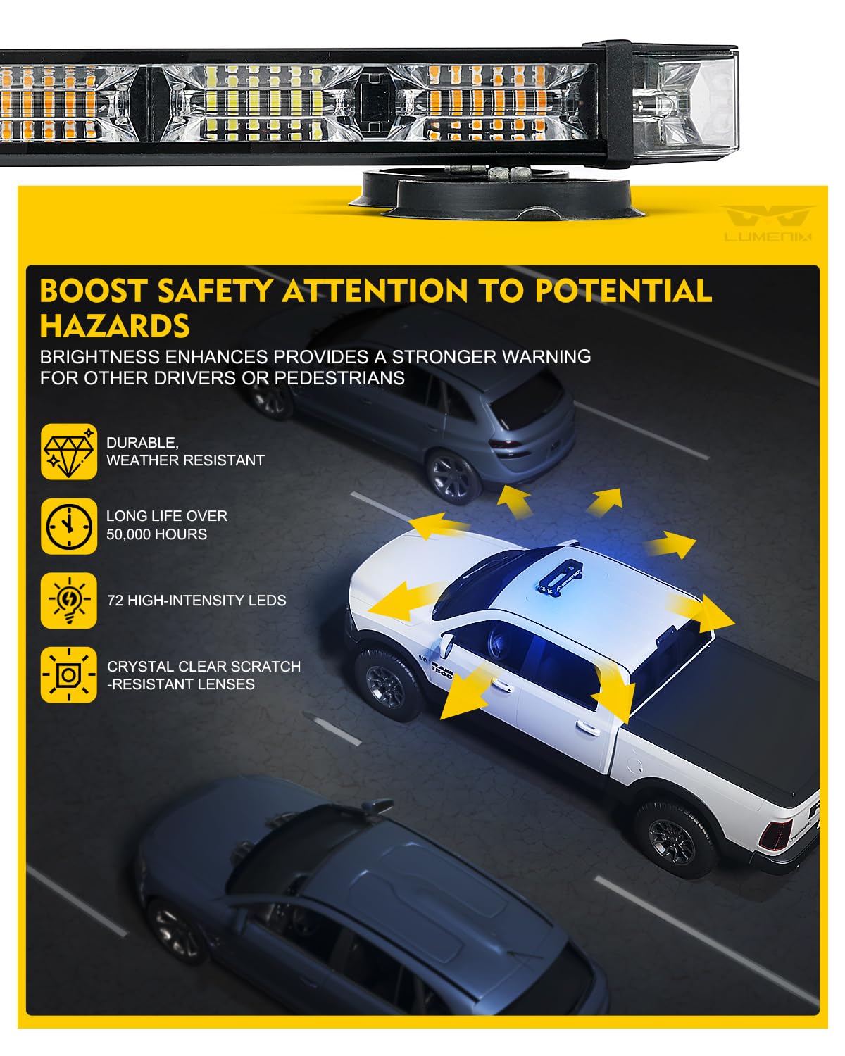 Snapklik.com : Rooftop Strobe Beacon Lights Bar Blue LED Police Traffic ...