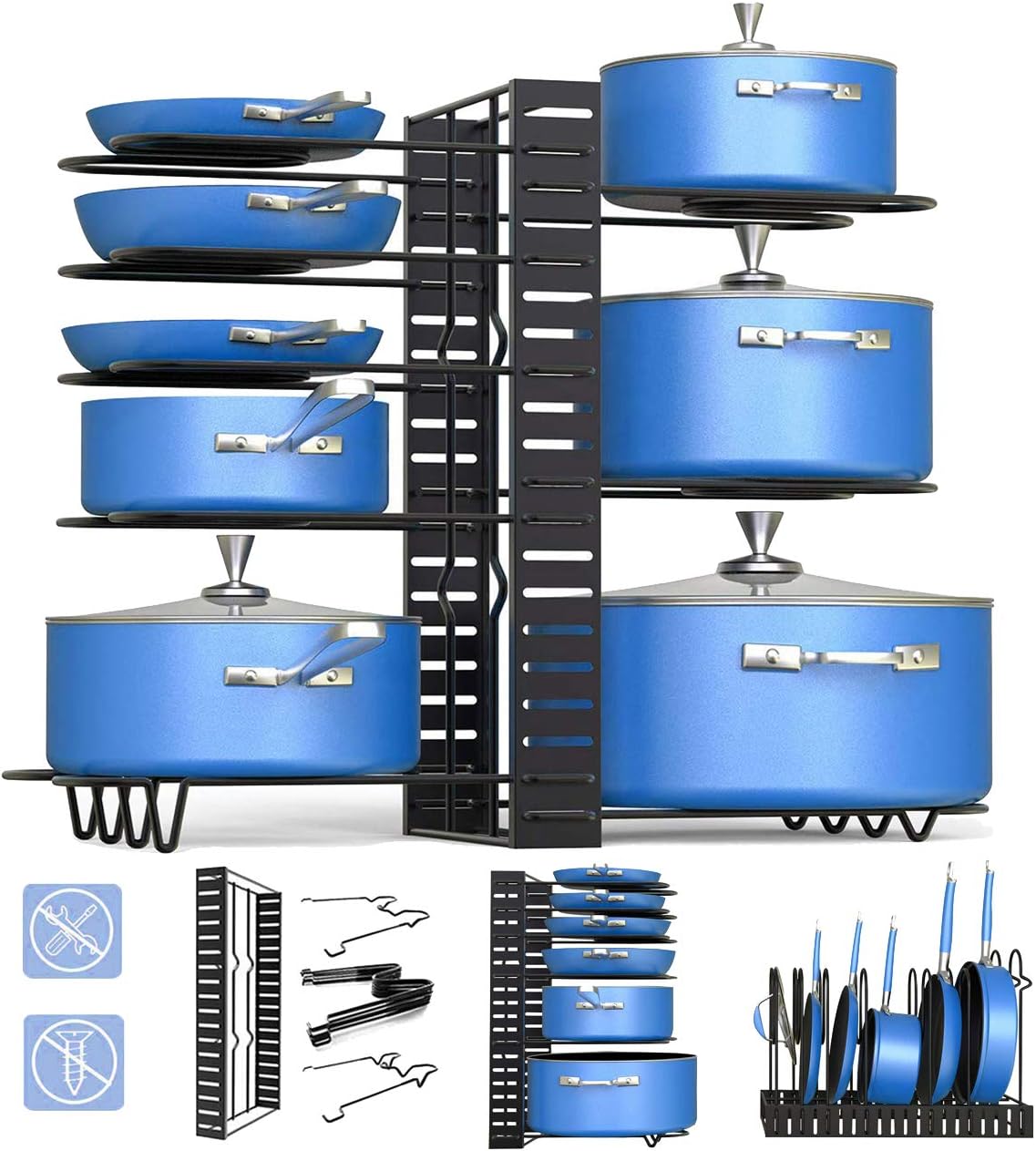 Pots and Frying Pans Rack Organiser, 3 DIY Methods and 8 Tiered Pot Lid ...