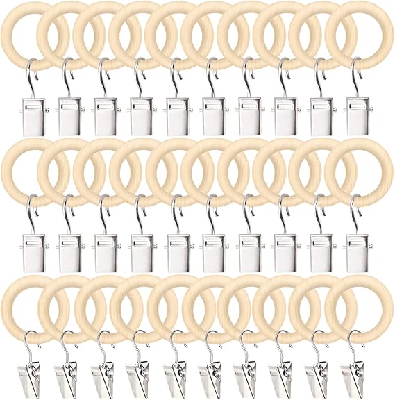 Amazon.com: POVETIRE 30 Pack 2.5 Inch Wood Rings with Clips for Hanging ...