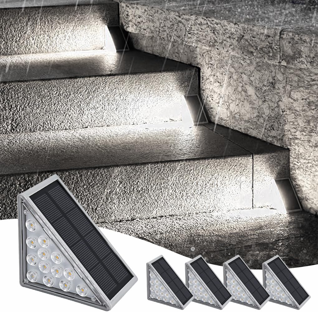 DetarZinLED Solar Step Lights for Outside,4 Pack Solar Stair Lights ...