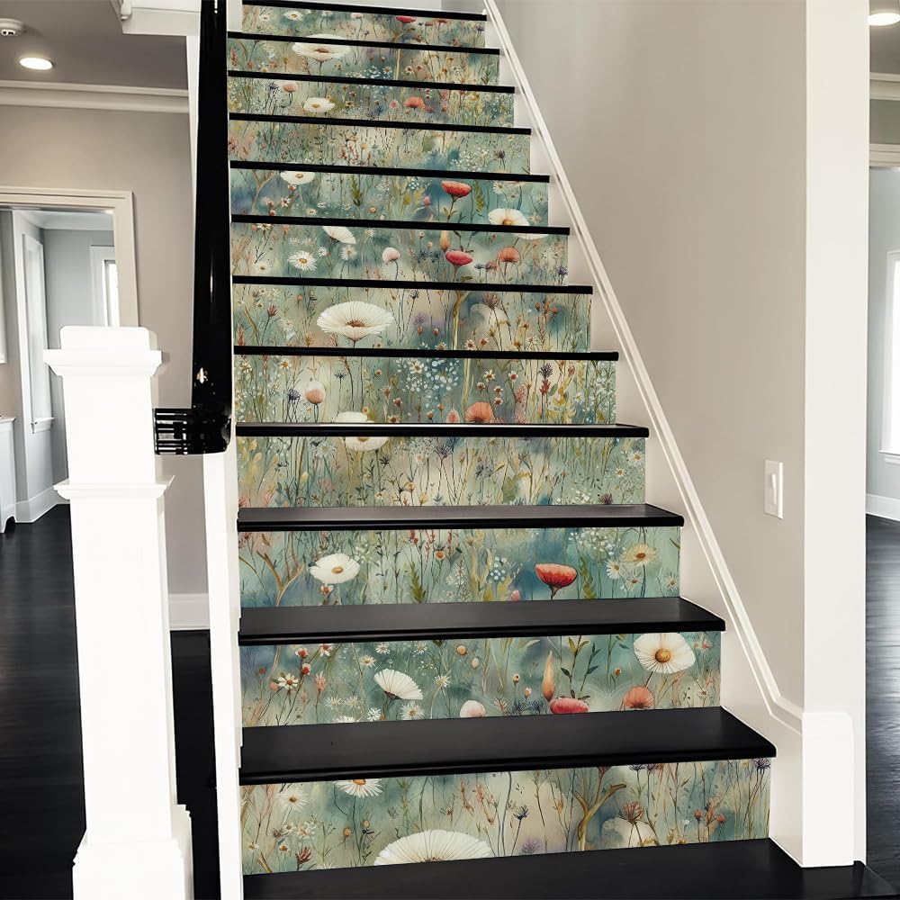 Amazon.com: REDAMANCY Boho Watercolor Wildflower Peel and Stick Vinyl ...
