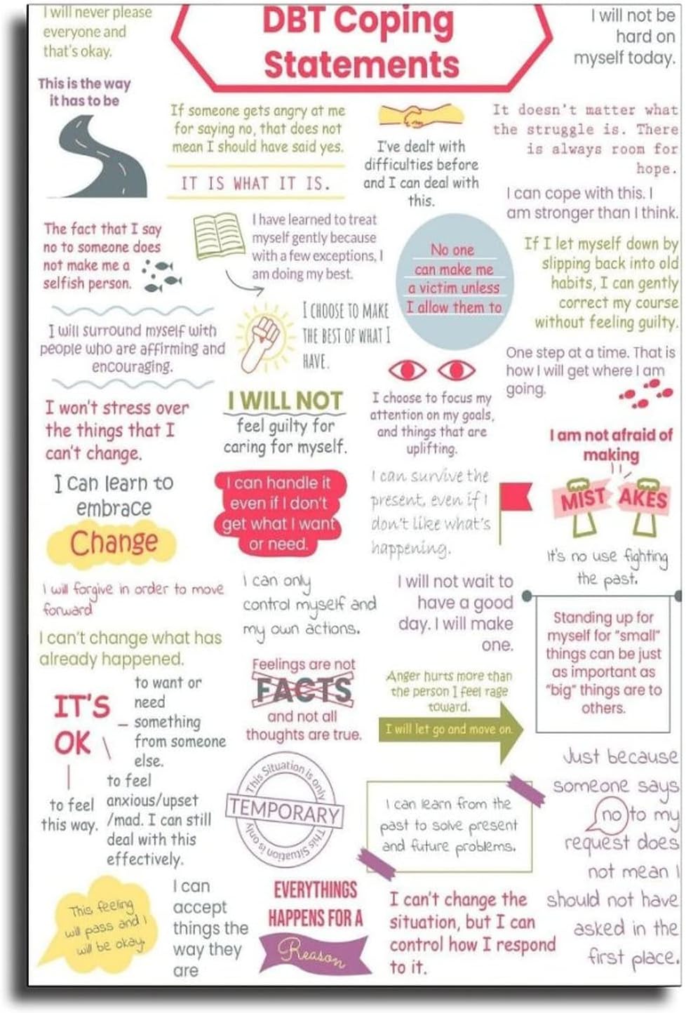 Amazon.com: Wall Art Poster DBT Coping Statements Affirmations Quotes ...