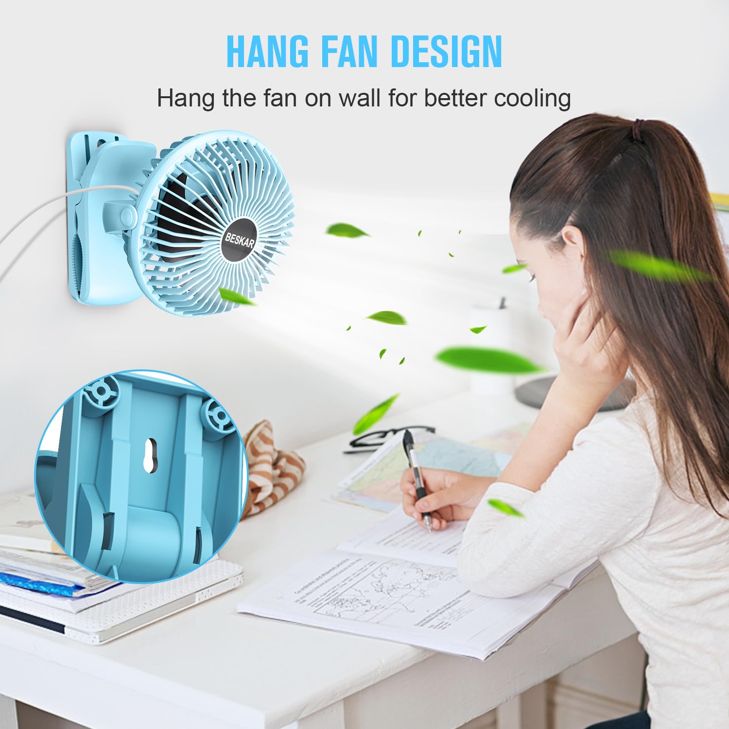 Snapklik.com : BESKAR Clip On Fan, Portable Small Desk Fan