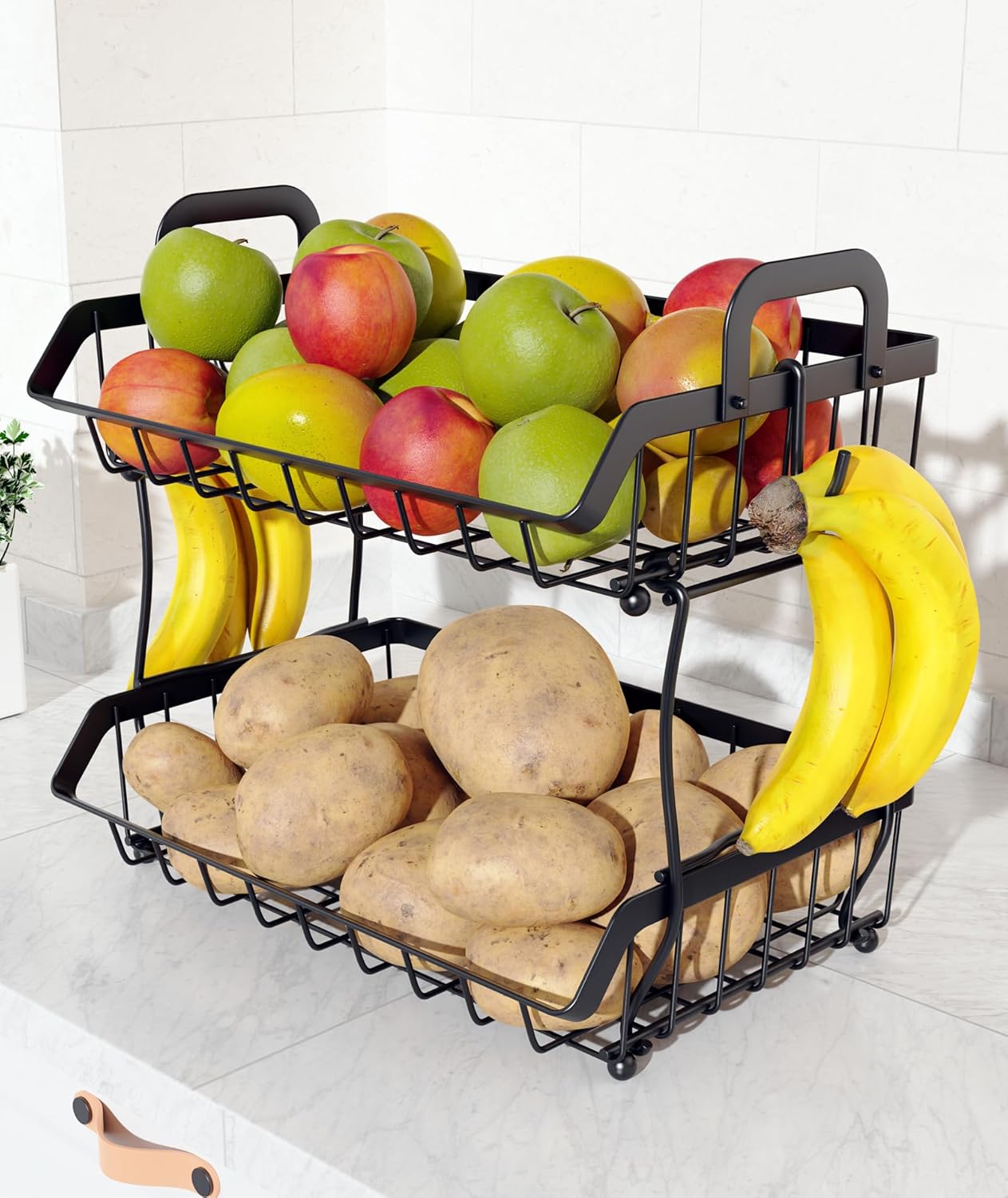Amazon.com: OKZEST 2-Tier Fruit Basket for Kitchen Counter with 2 ...
