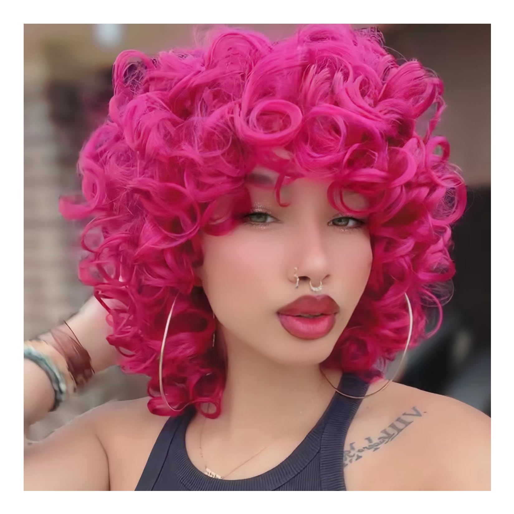 Amazon.com : Kavsni Hot Pink Curly Wig for Black Women Soft Short Curly ...