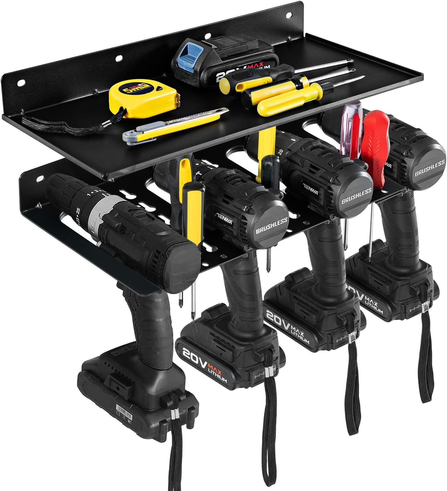 COSTWAY Electric Drill Storage Rack with Storage Shelf, Holds 4 Drills ...