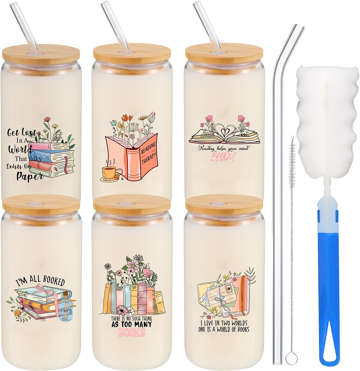 Amazon.com | Haukea Cute Flower Book Glass Cups with Lids and Straws ...