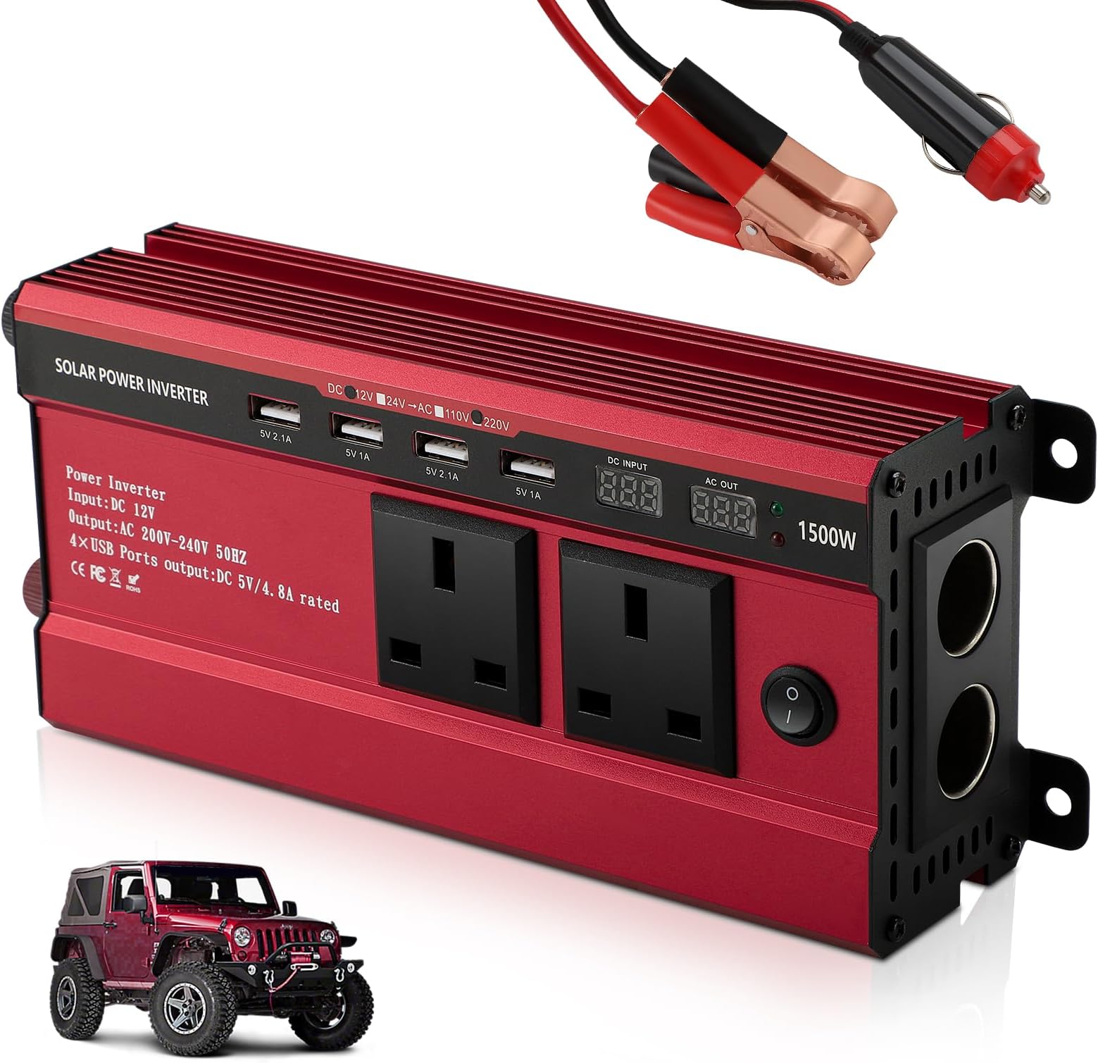 1500W Power Inverter, 12V to 240V AC Car Converter with 4 USB & 2 AC ...