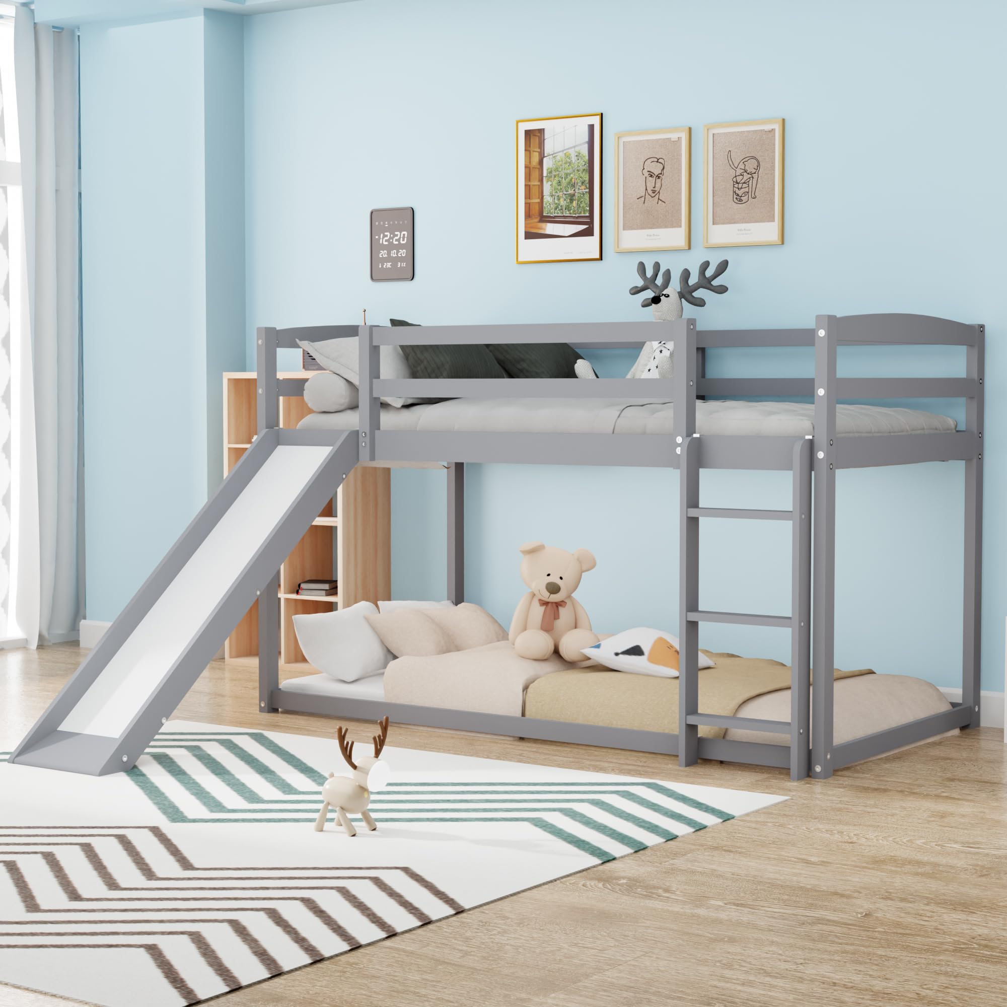 Amazon.com: DreamBuck Bunk Bed Twin Over Twin, Solid Wood Low Bunk Bed ...