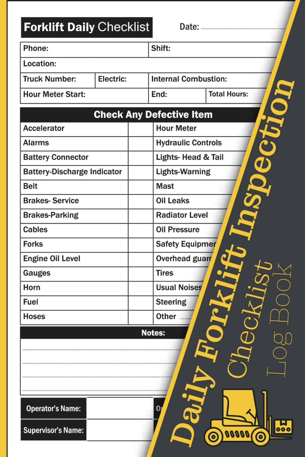 Daily Forklift Inspection Checklist Log Book: Safety Forklift Operator ...