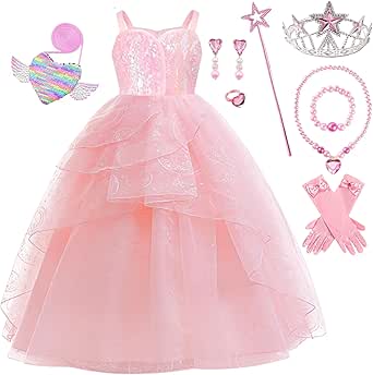 RuuYiicoco 9 Pcs Halloween Pink Witch Costume for Girls Sequins Mesh ...