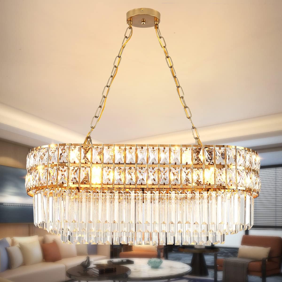 AOOCHOK Modern Crystal Chandelier Gold Finish Light Fixture, Oval ...